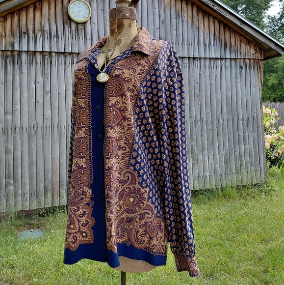Vintage | Tops | Vintage 8s Alia Boho Flowy Button Down Caftan Shirt ...